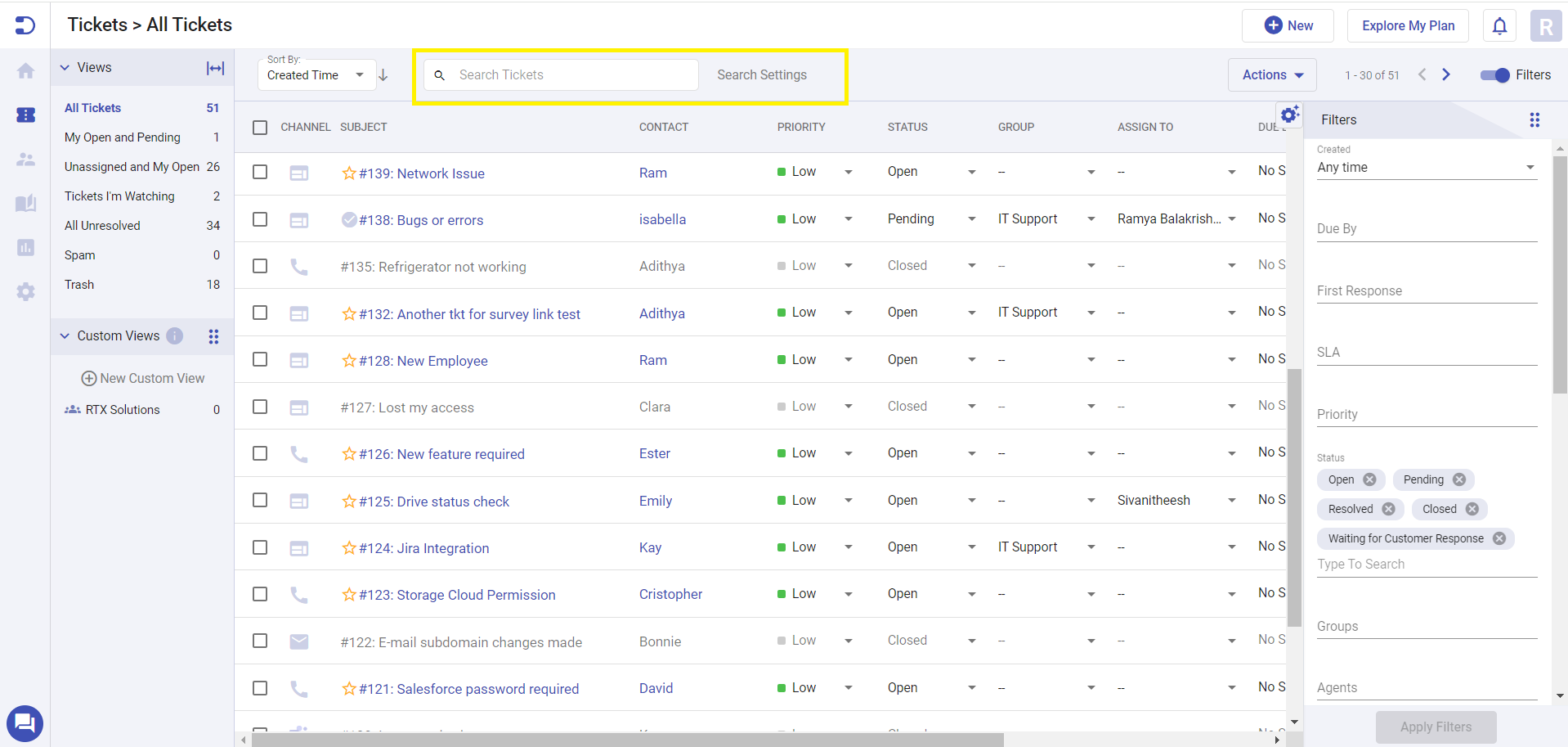 Searching Helpdesk Tickets in Desk365
