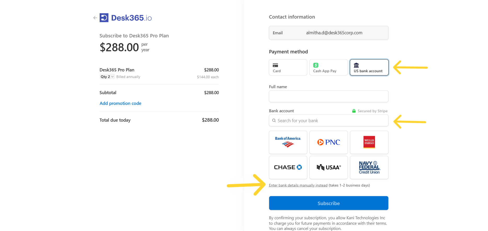 Configuring ACH Payment Methods | Desk365