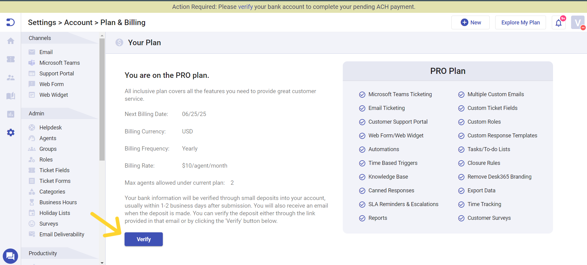 Configuring ACH Payment Methods | Desk365