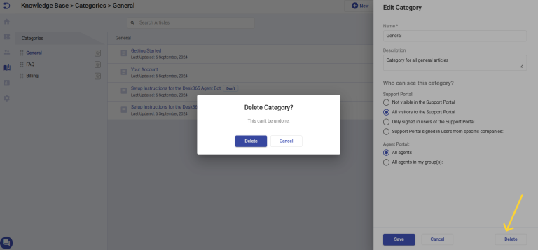 Edit and Delete Knowledge Base Categories, Folders, Articles