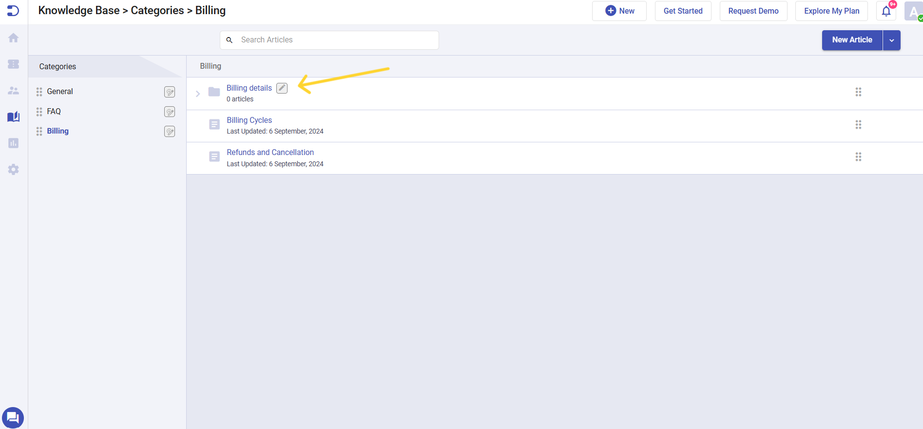 Edit and Delete Knowledge Base Categories, Folders, Articles
