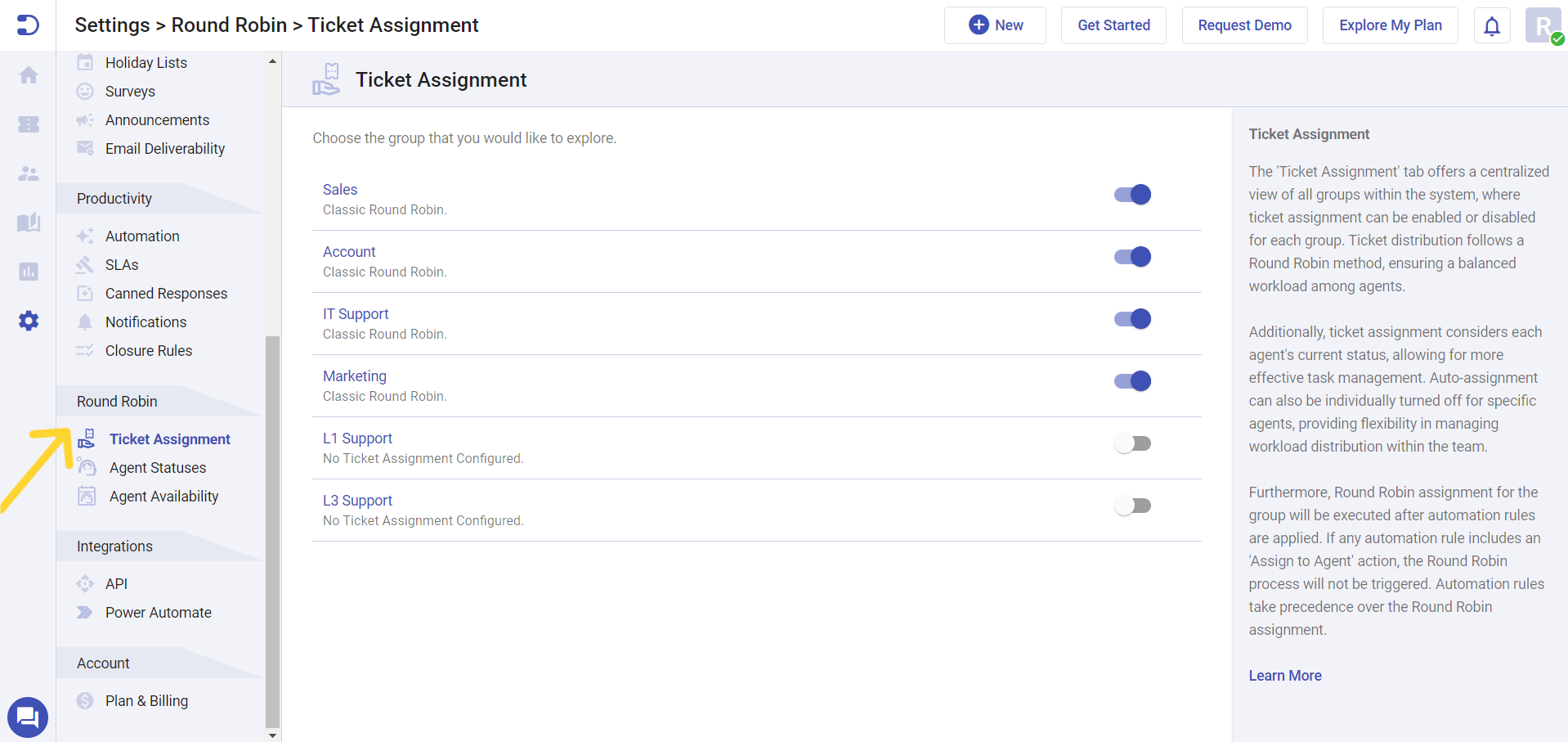 Setting up the Round Robin Ticket Assignment | Desk365