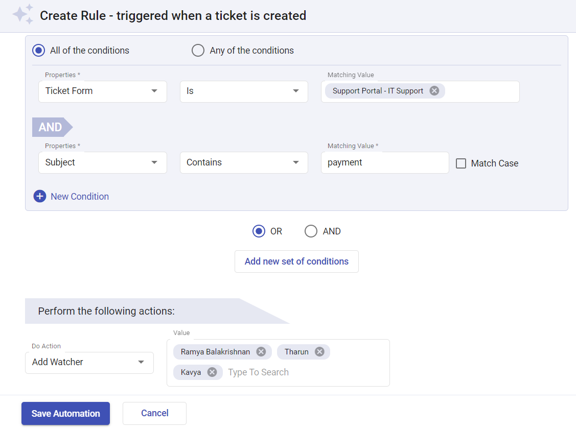 Add Watchers to Tickets Using Automation | Desk365