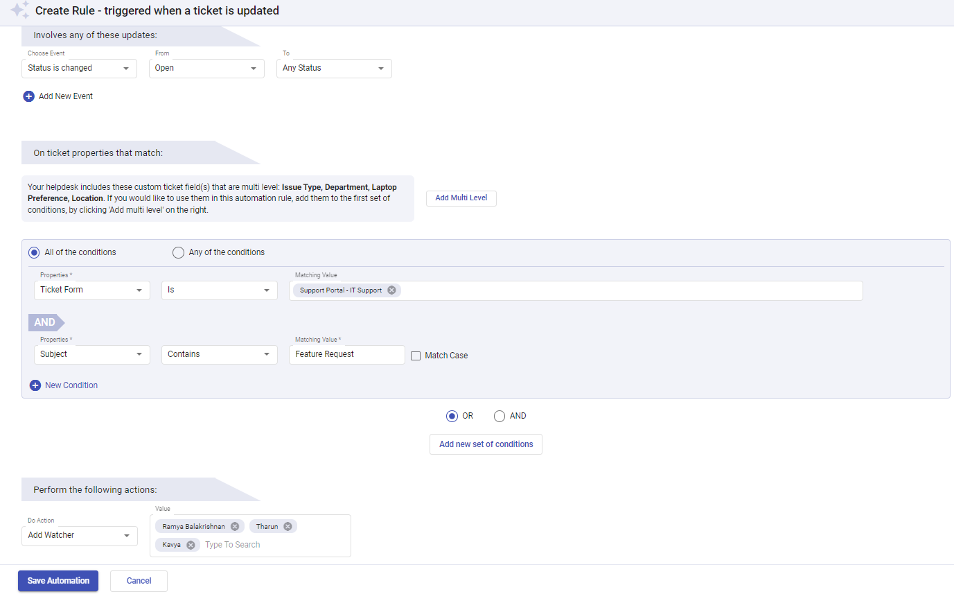 Add Watchers to Tickets Using Automation | Desk365