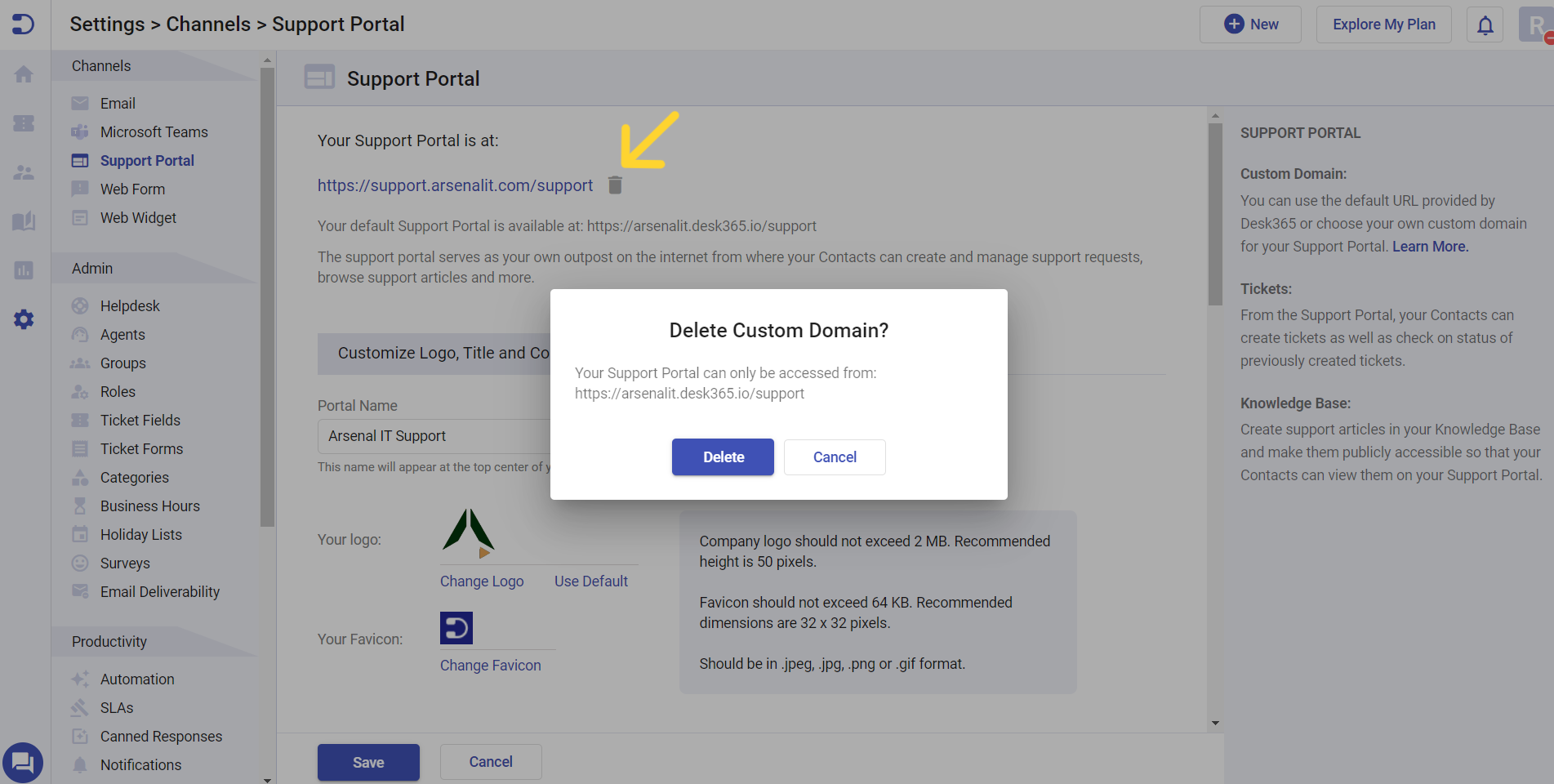 Setting Up a Custom Domain for your Desk365 Support Portal
