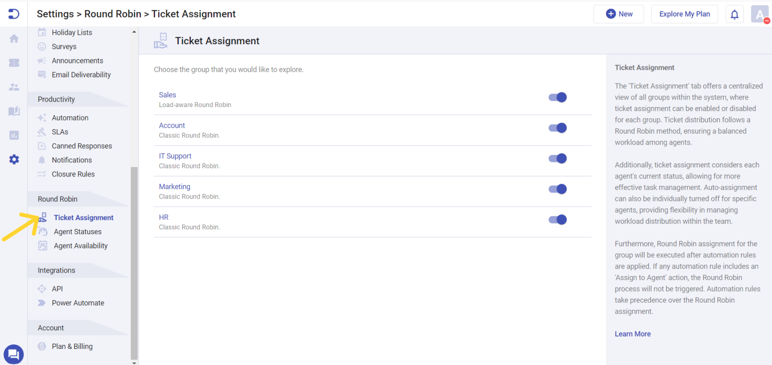 Load-aware Round Robin ticket assignment | Desk365