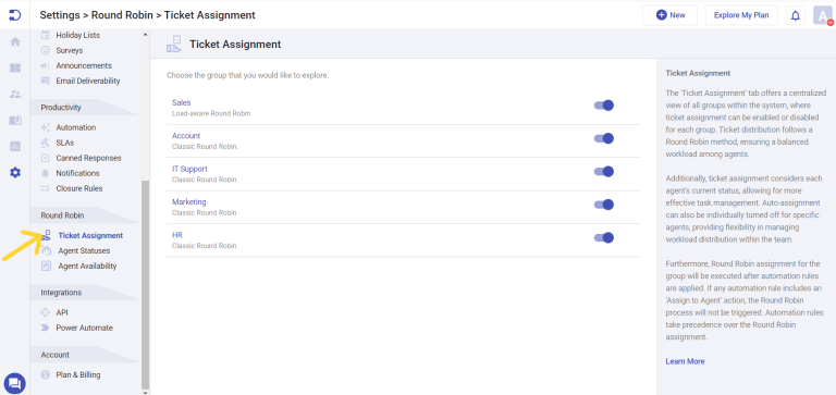Load-aware Round Robin ticket assignment | Desk365