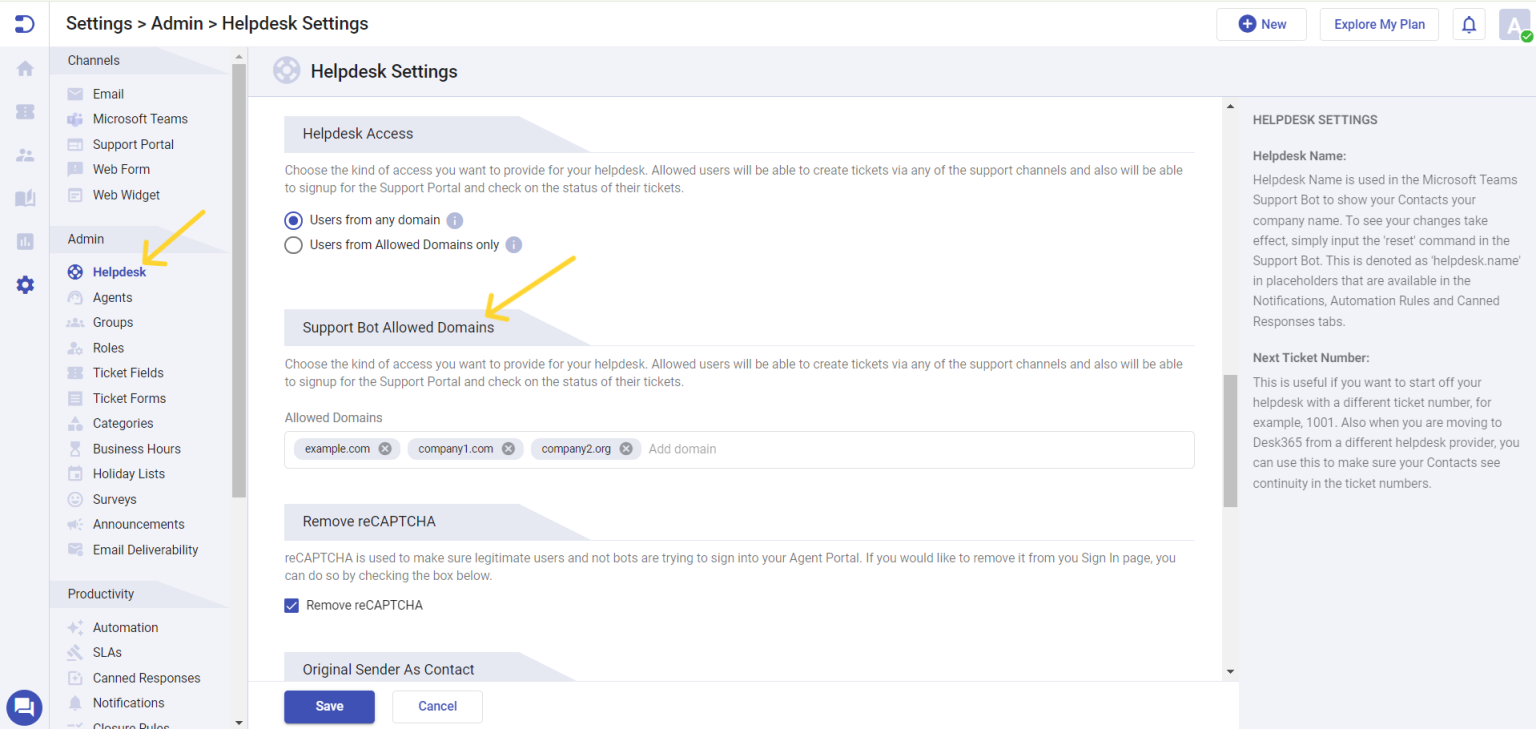 How to Set Up Allowed Domains for the Support Bot in Desk365?